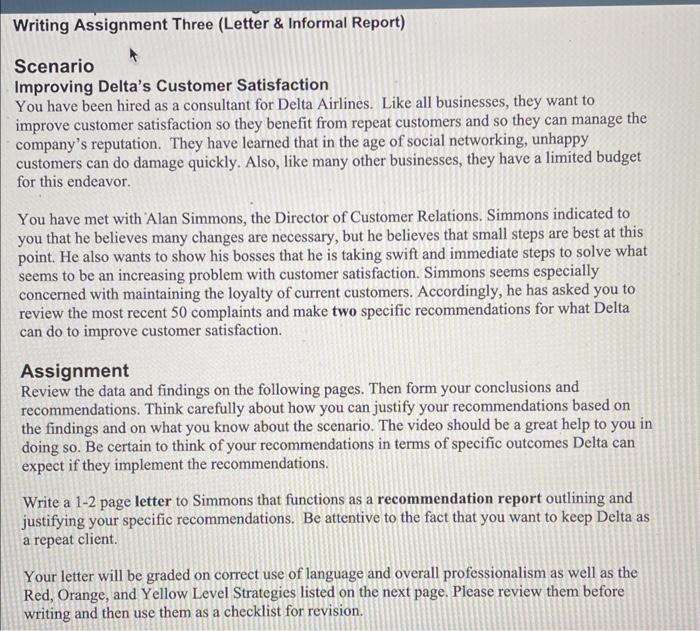 Scenario Improving Delta's Customer Satisfaction You | Chegg.com