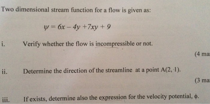 Solved Two dimensional stream function for a flow is given | Chegg.com
