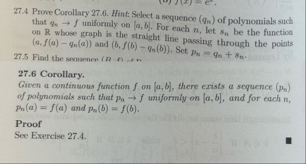 Solved 27.4 ﻿Prove Corollary 27.6. ﻿Hint: Select a sequence | Chegg.com