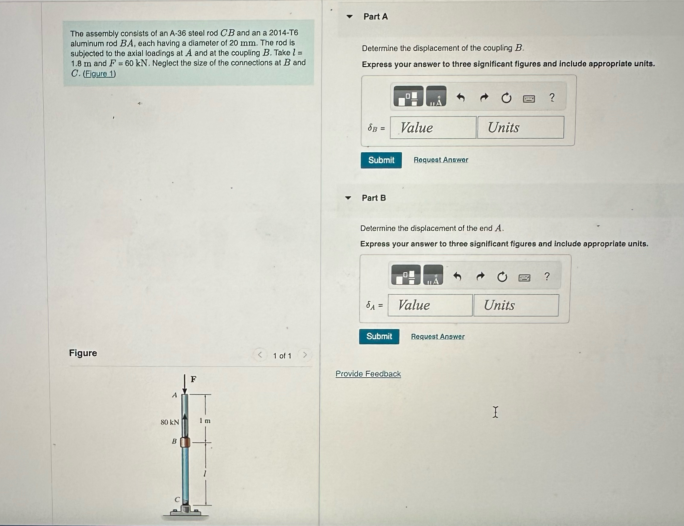 Solved The assembly consists of an A-36 ﻿steel rod CB ﻿and | Chegg.com