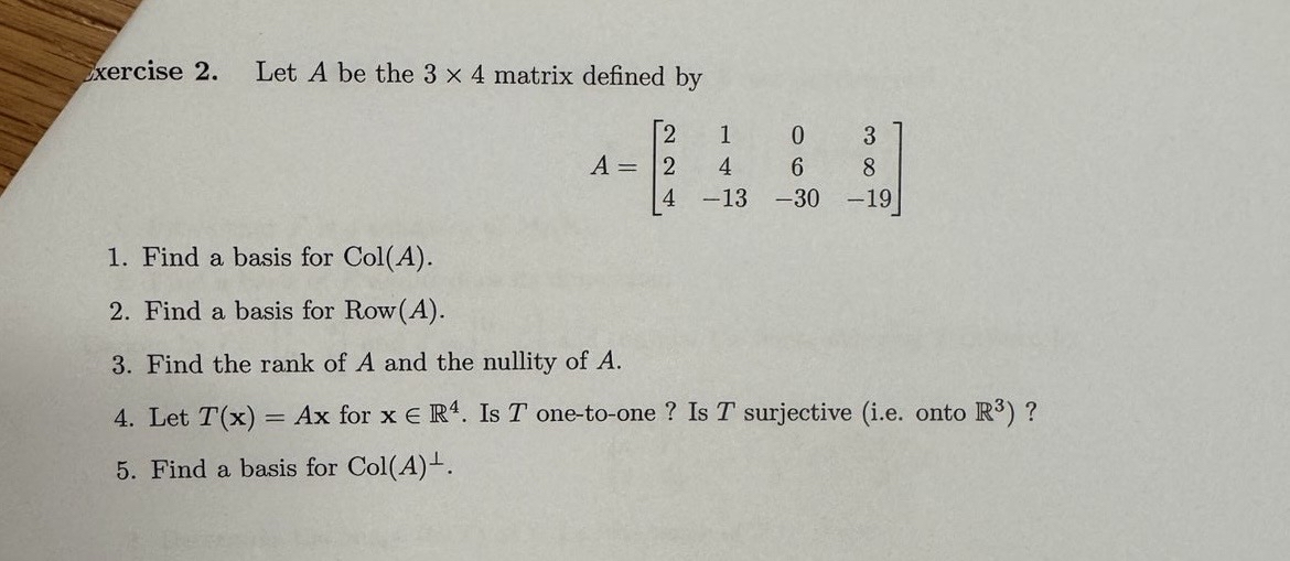 Solved xercise 2. ﻿Let A ﻿be the 3×4 ﻿matrix defined | Chegg.com