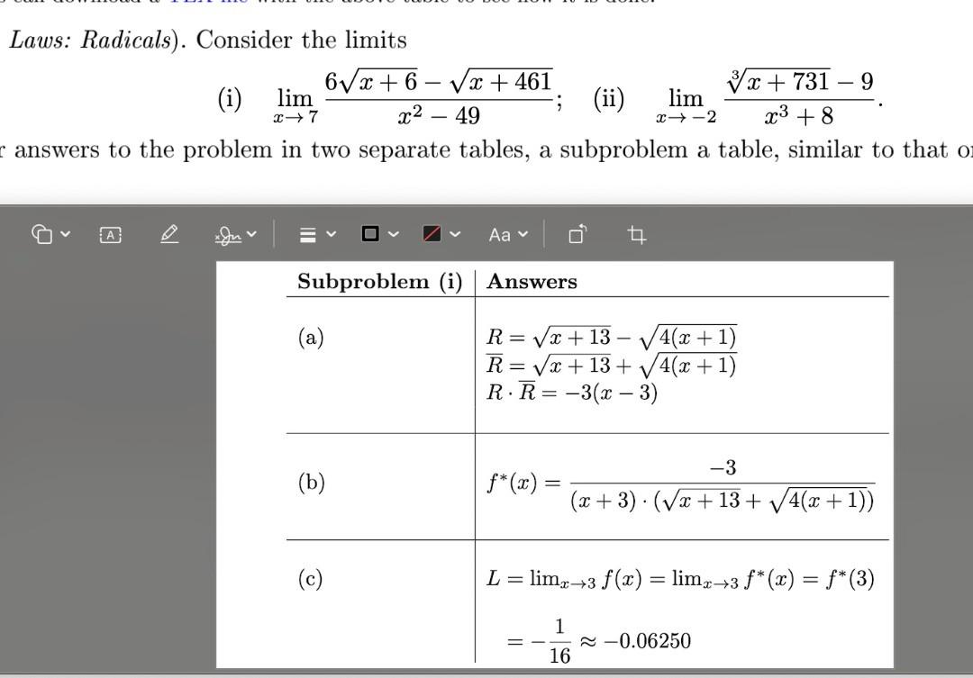 Solved Laws: Radicals). Consider the limits 6V x + 6 – V2 + | Chegg.com