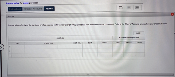 Solved Journal entry for asset purchase Instructions Chart | Chegg.com