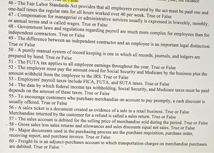 Solved 46 - The Fair Labor Standards Act provides that all | Chegg.com