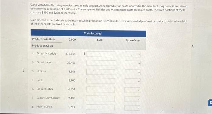 Solved Carla Vista Manufacturing manufactures a single | Chegg.com