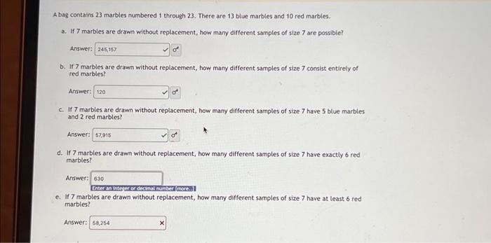 Solved A bag contains 23 marbles numbered 1 through 23 . | Chegg.com