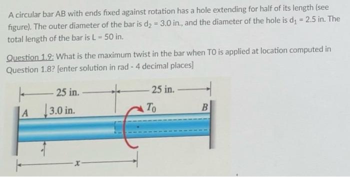 Solved A circular bar AB with ends fixed against rotation | Chegg.com