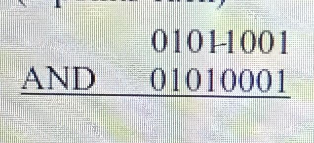 Solved \begin{tabular}{ll} & 0101001 \\ AND & 01010001 \\ | Chegg.com