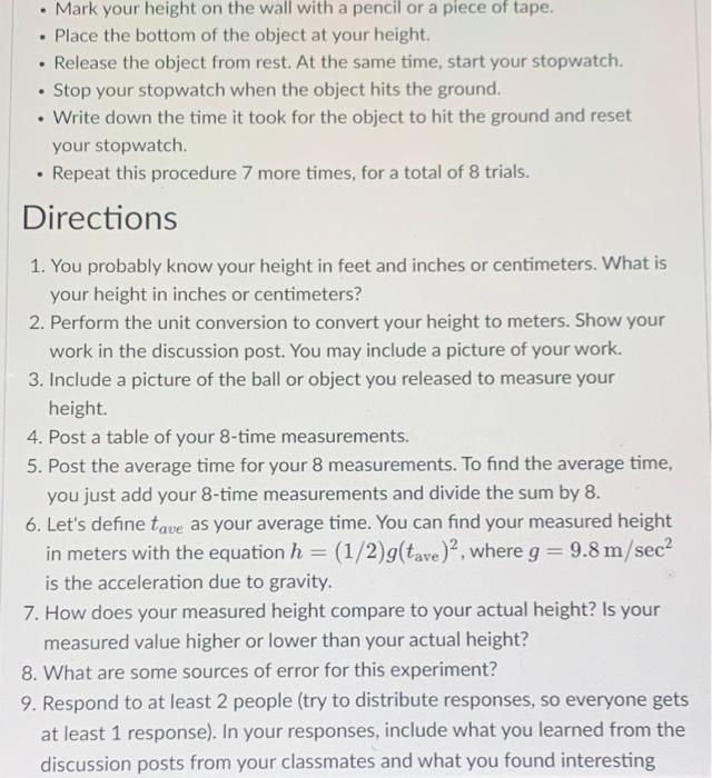 Solved - Mark your height on the wall with a pencil or a | Chegg.com