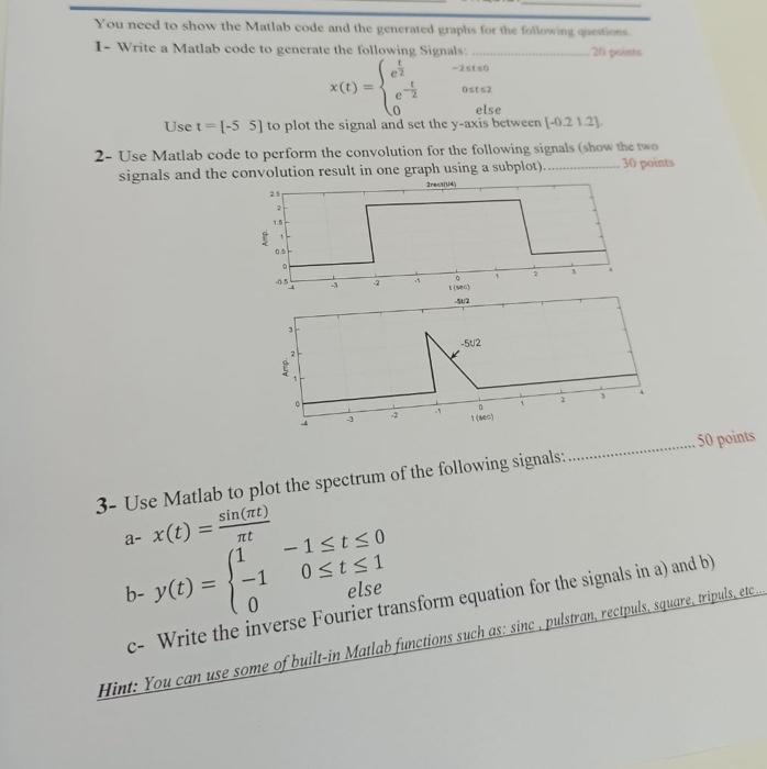 Solved You need to show the Matlab code and the generated | Chegg.com