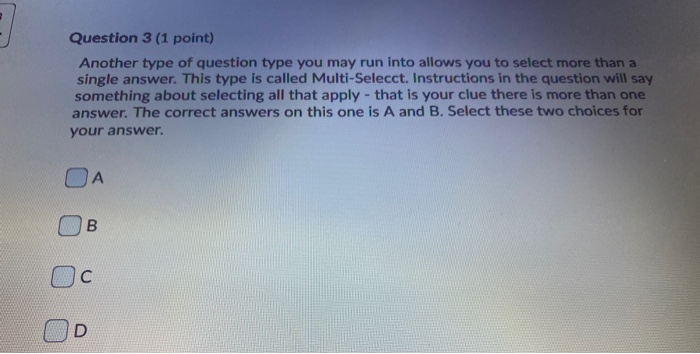 Solved Question 3 (1 point) Another type of question type | Chegg.com