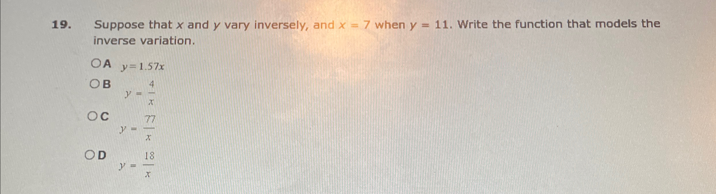 Solved Suppose that x ﻿and y ﻿vary inversely, and x=7 ﻿when | Chegg.com