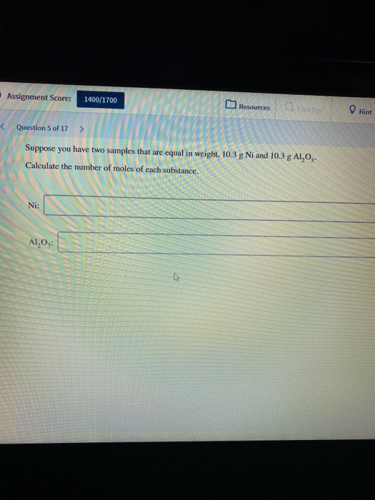 Solved Assignment Score: 1400/1700 Resources Cove Hint | Chegg.com