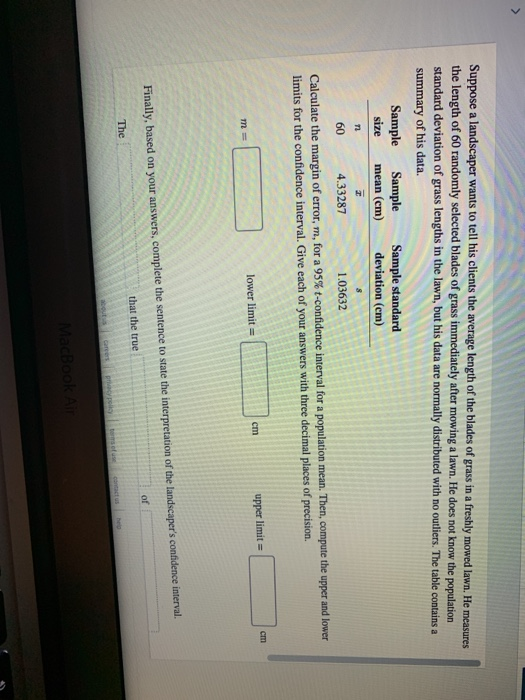 Solved Suppose a landscaper wants to tell his clients the | Chegg.com