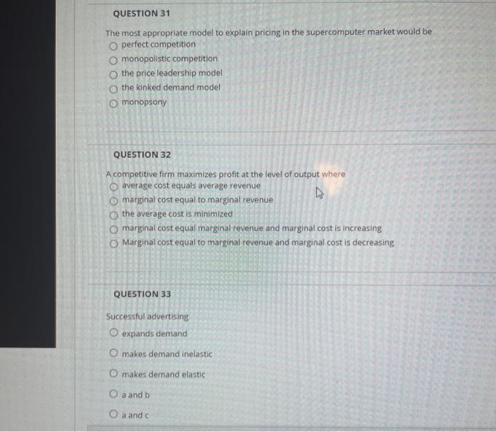Solved QUESTION 31 The most appropriate model to explain | Chegg.com