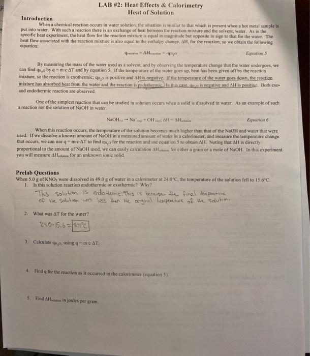Solved LAB #2: Heat Effects & Calorimetry Heat of Solution | Chegg.com