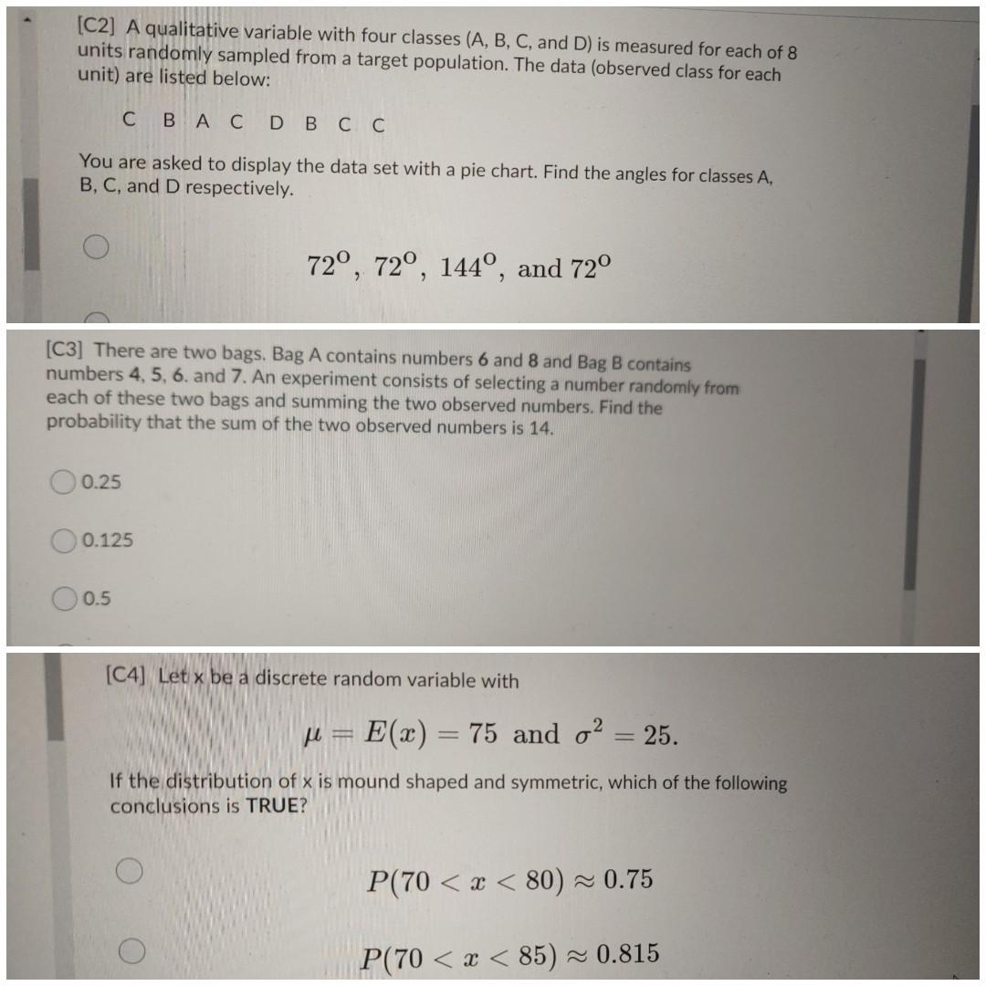 Solved (C2) A qualitative variable with four classes (A, B, | Chegg.com