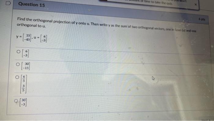 Solved Find the orthogonal projection of y onto u. Then | Chegg.com