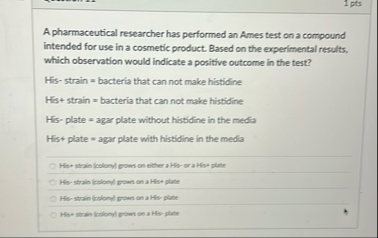 Solved 1 ﻿ptsA pharmaceutical researcher has performed an | Chegg.com