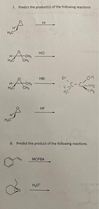 Solved 7. Predict the product(s) of the following reactions | Chegg.com