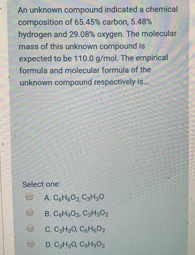 Solved An unknown compound indicated a chemical composition | Chegg.com ...