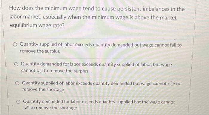 Solved How does the minimum wage tend to cause persistent | Chegg.com