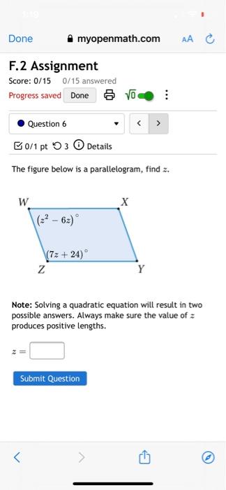 Solved Done myopenmath.com AA C F.2 Assignment Score: 0/15 | Chegg.com