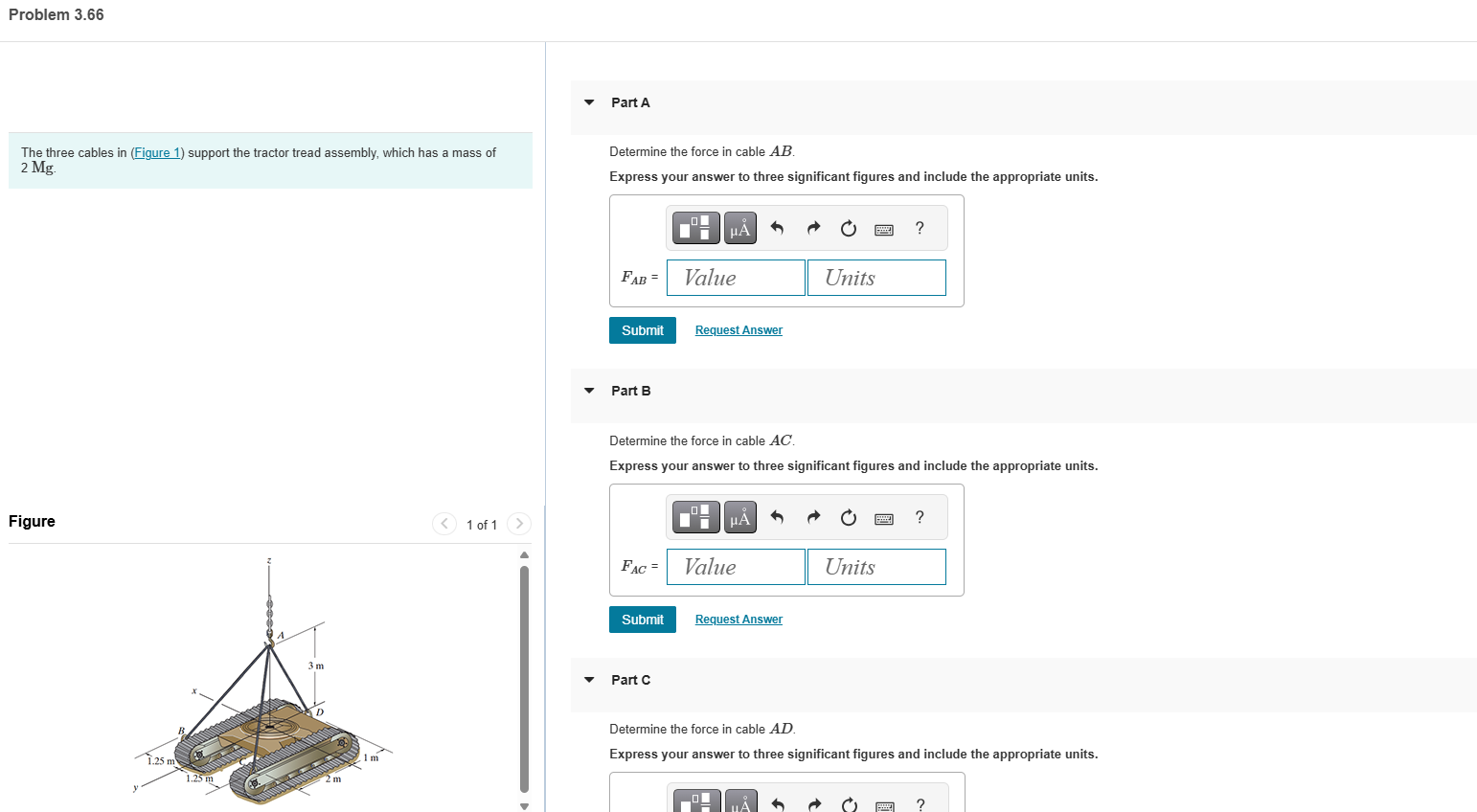 Solved Problem 3.66 ﻿The three cables in (Figure 1) ﻿support | Chegg.com