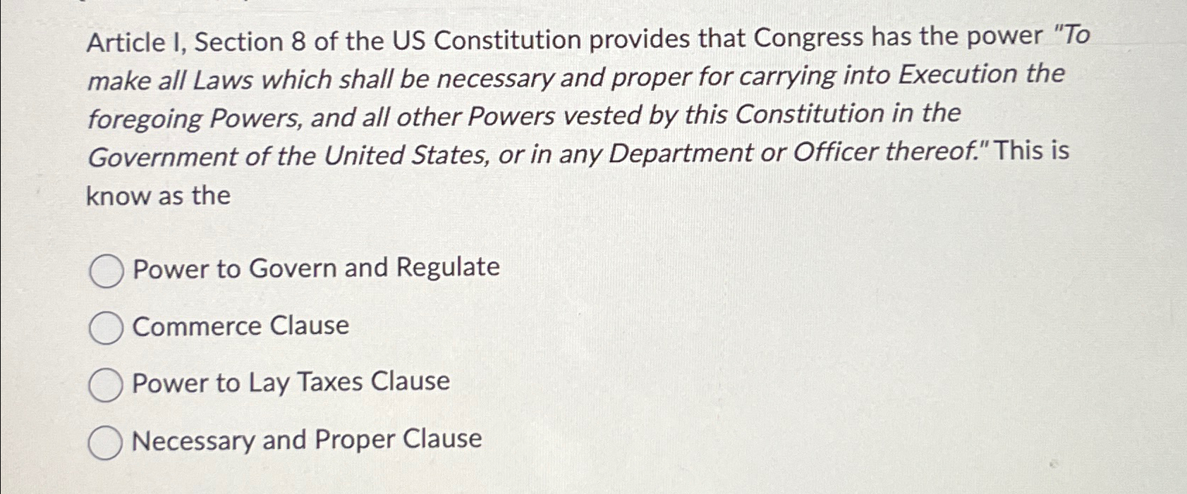 Solved Article I, Section 8 ﻿of the US Constitution provides | Chegg.com