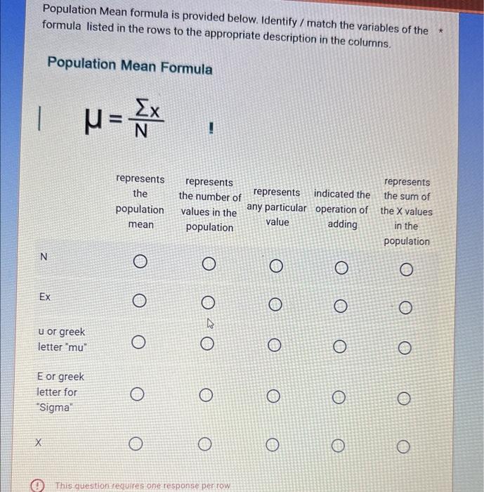 Solved Population Mean Formula Is Provided Below Identify