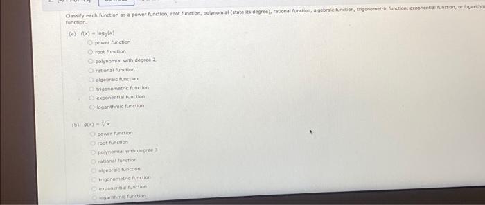 Solved Classify Each Function As A Power Function Root 5252