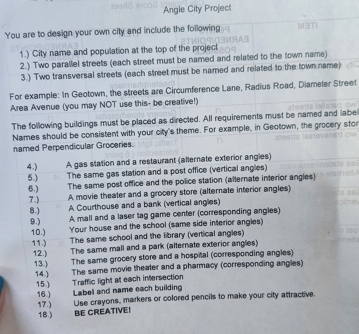 Solved Angle City ProjectYou are to design your own city and | Chegg.com