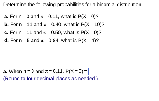 Solved Determine the following probabilities for a binomial | Chegg.com