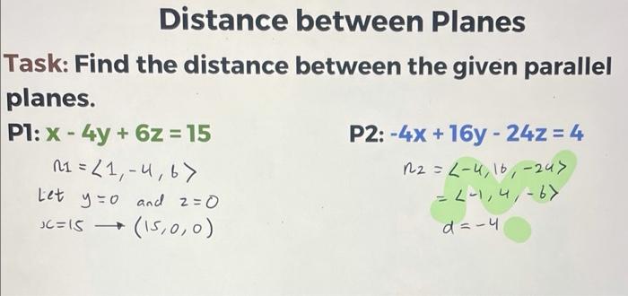 Solved Distance between Planes Task: Find the distance | Chegg.com