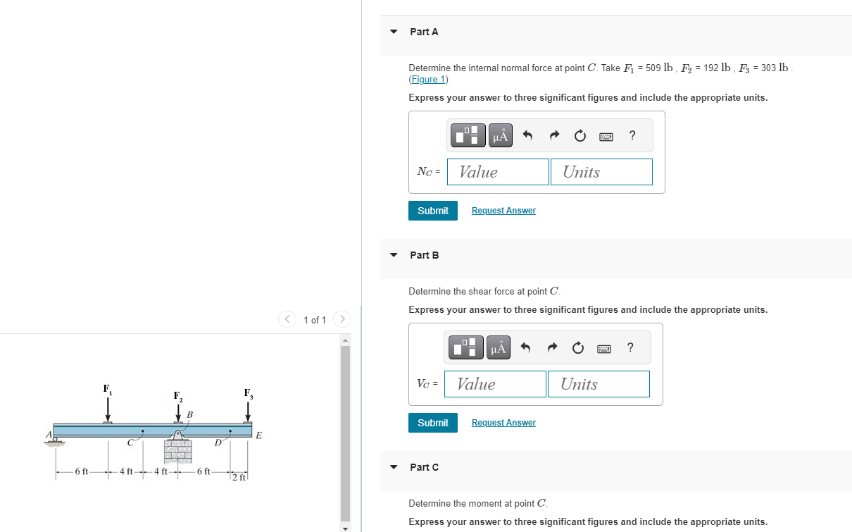 Solved Part Adetermine The Internal Normal Force At Point C