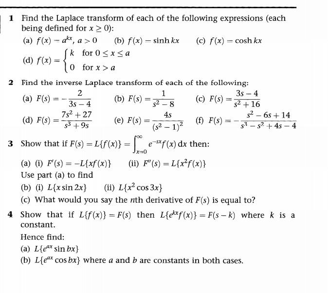 Solved 1 Find the Laplace transform of each of the following | Chegg.com