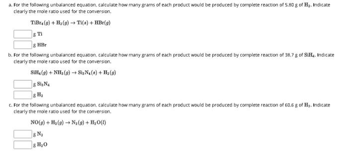 Solved a. For the following unbalanced equation, calculate | Chegg.com