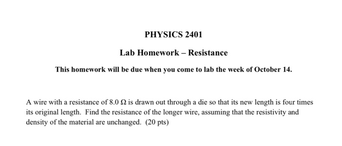 Solved PHYSICS 2401 Lab Homework - Resistance This homework | Chegg.com