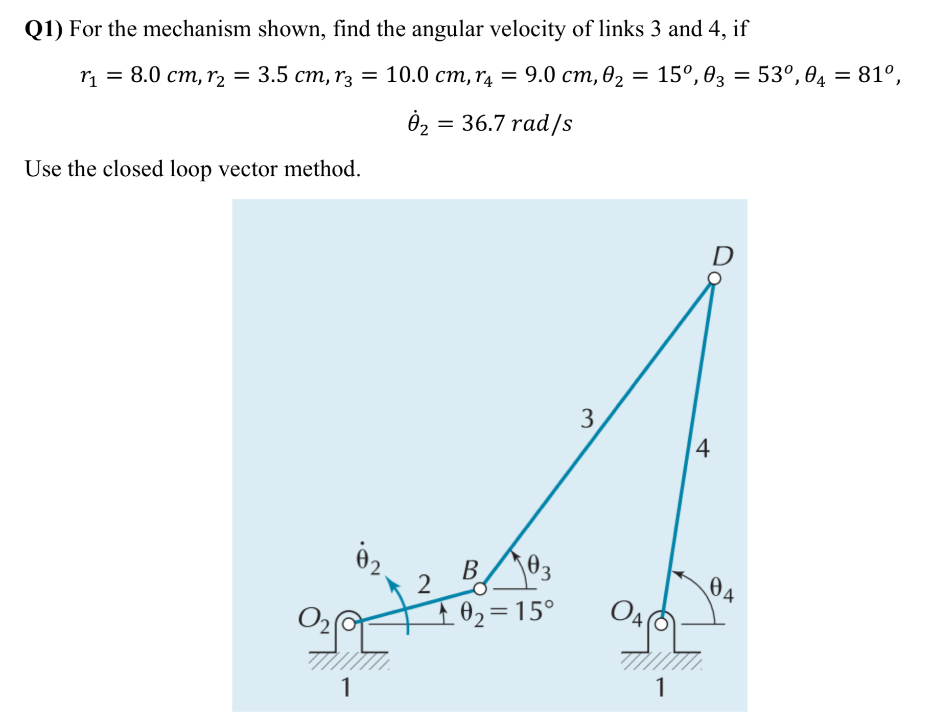 Solved Q1) ﻿For the mechanism shown, find the angular | Chegg.com