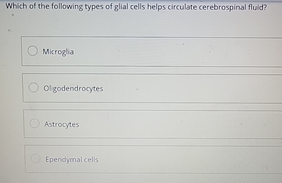 Solved Which of the following types of glial cells helps | Chegg.com