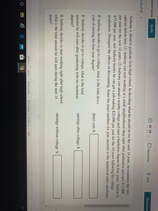 Solved ment Score: 58.9% 0 00 29 - Resources Hint Check Ans | Chegg.com Solved ment Score: 58.9% 0 00 29 - Resources Hint Check Ans | Chegg.com