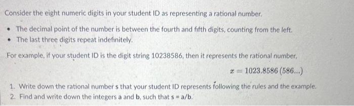 Solved Consider the eight numeric digits in your student ID | Chegg.com