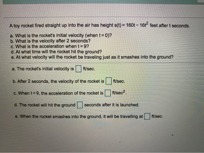 Solved A toy rocket fired straight up into the air has | Chegg.com