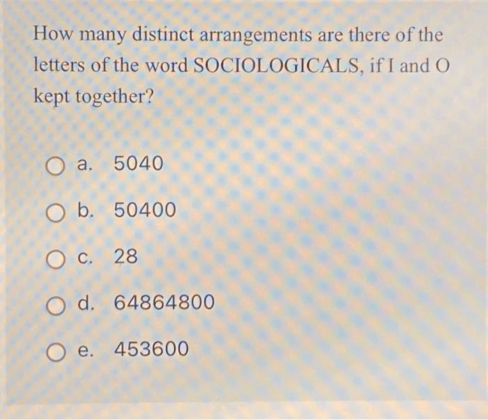 Solved How many distinct arrangements are there of the | Chegg.com