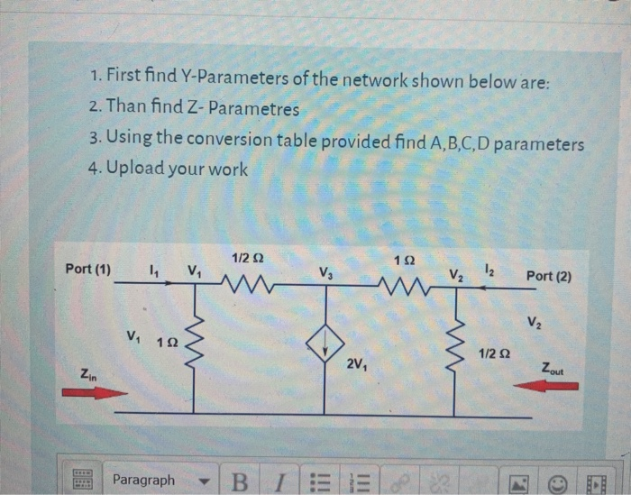 Solved 1. First find Y-Parameters of the network shown below | Chegg.com