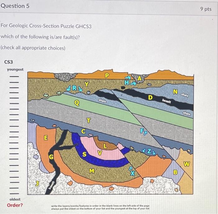 Solved Question 5 9 pts For Geologic Cross-Section Puzzle | Chegg.com