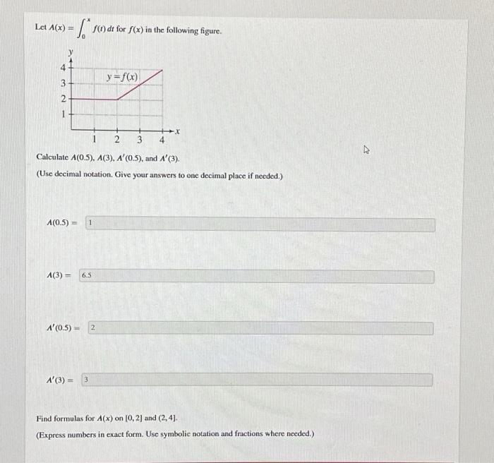 Solved Let A(x)=∫0xf(t)dt for f(x) in the following figure. | Chegg.com