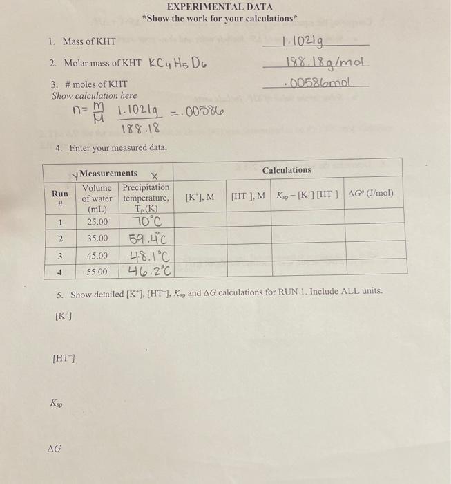 Solved *Show the work for your calculations" 1. Mass of KHT | Chegg.com