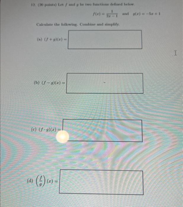 Solved 12. (2) poirits) Let f and g be two functions defined | Chegg.com