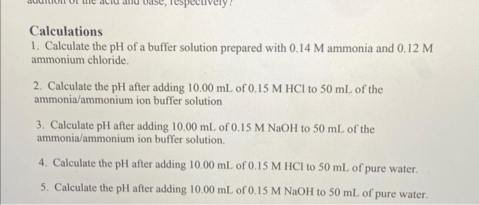 Solved Calculations 1. Calculate the pH of a buffer solution | Chegg.com